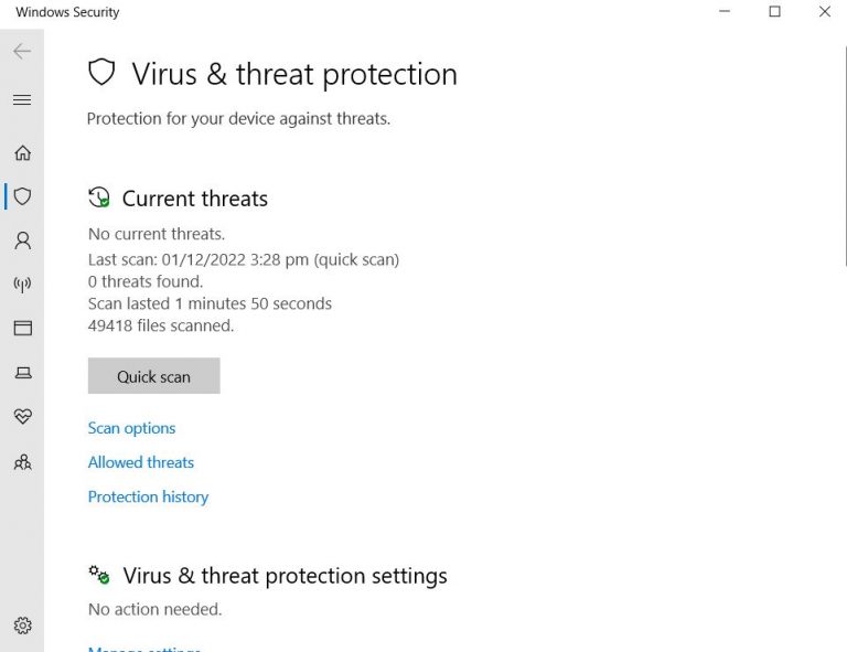 Windows 10’s virus and threat protection
